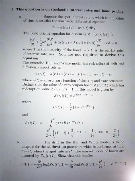 A Suppose The Spot Interest Rate Rwhich Is A Function Of Time Tsatisfies The Stochastic