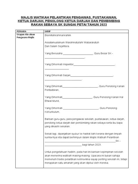 Teks Majlis Watikah Perlantikan Pengawas Pdf