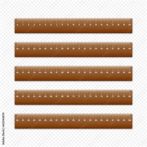 Realistic Various Wooden Rulers With Measurement Scale And Divisions Measure Marks Babe