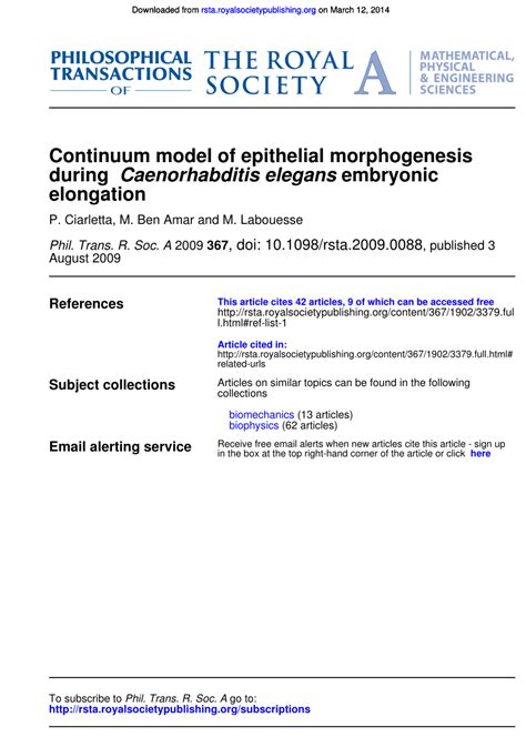 Pdf Continuum Model Of Epithelial Morphogenesis During Caenorhabditis