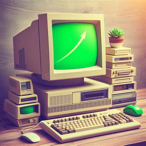 Vintage Computer Setup With Green Screen And Retro Technology Stock Image Image Of Nostalgic
