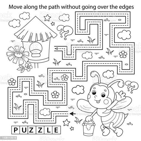 필기 연습 시트 간단한 교육 게임 또는 미로 색칠하기 개요 꿀 양동이를 가진 만화 꿀벌 아이들을위한 색칠하기 책 R671 0명에