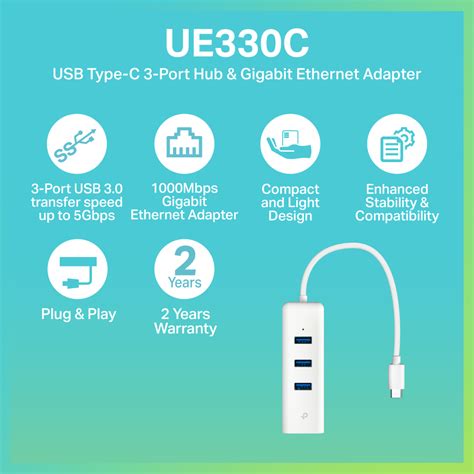 Tp Link Ue330c Type C Ue330 Usb 3 0 2 In 1 รองรับ Usb 3 0 3 Port Hub Gigabit Ethernet