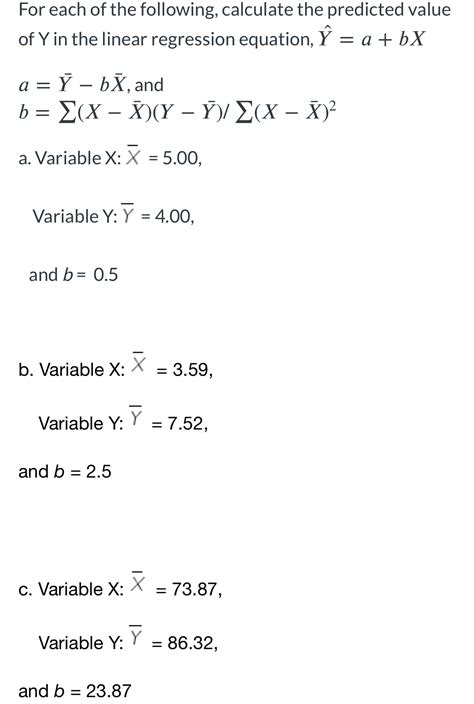 Solved For Each Of The Following Calculate The Predicted Chegg