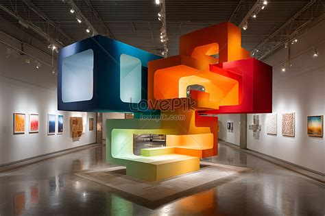 실내 색상 기하학적 구조 아트 설치