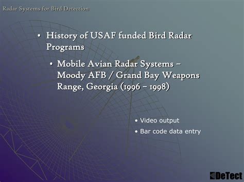 Ppt Radar Systems For Bird Detection In The Local Area Powerpoint Presentation Id 4240861