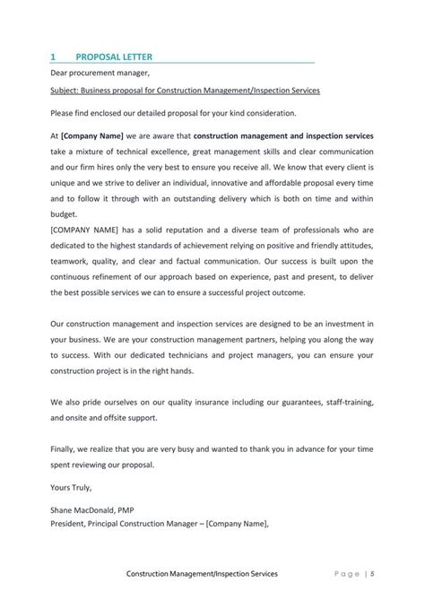 Construction Management And Inspection Services Proposal Template Rfply Proposal Templates