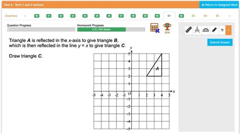 solved triangle a is reflected in the x axis to give triangle b which