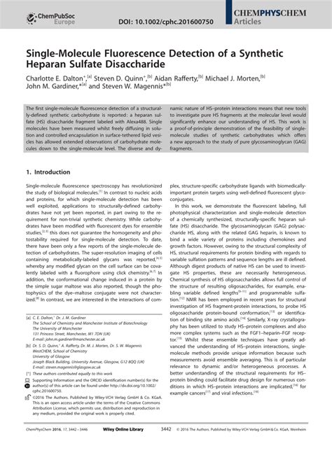 Pdf Single Molecule Fluorescence Detection Of A Synthetic Heparan Sulfate Disaccharide