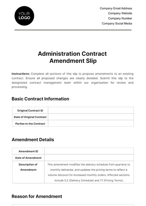 Free Amendment Contract Templates Editable And Printable