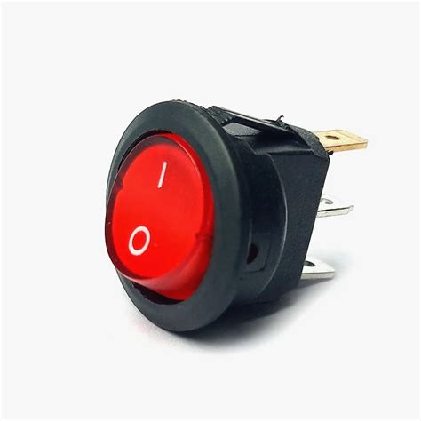 on off round rocker switch 6a 250v red light