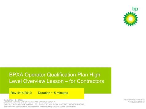 Ppt Bpxa Operator Qualification Plan High Level Overview Lesson For Contractors Powerpoint