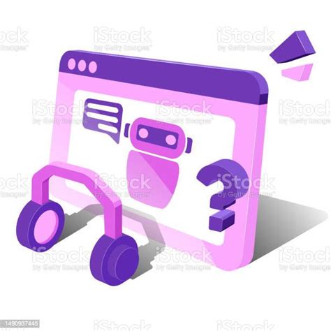 챗봇 가상 비서 묘사된 챗봇이 있는 컴퓨터 화면의 3d 모델입니다 3차원 형태에 대한 스톡 벡터 아트 및 기타 이미지 3차원