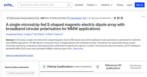 Citation Report A Single‐microstrip‐fed S‐shaped Magneto‐electric