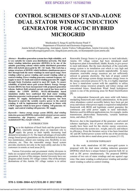 Pdf Control Schemes Of Stand Alone Dual Stator Winding Induction