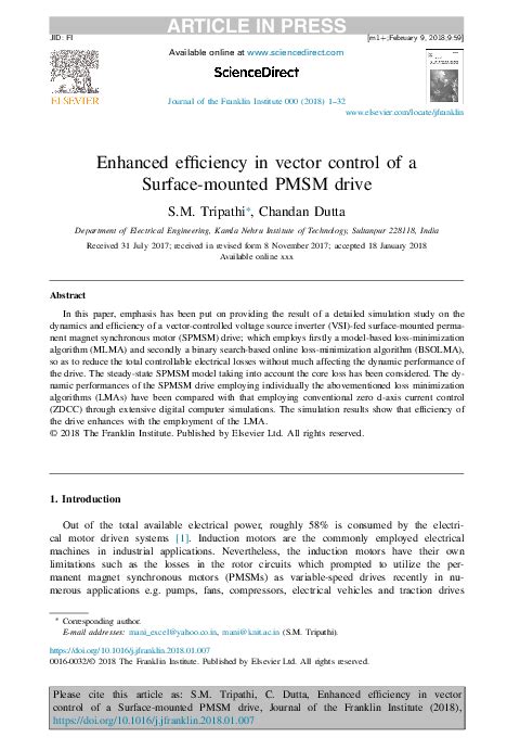 pdf enhanced efficiency in vector control of a surface mounted pmsm drive