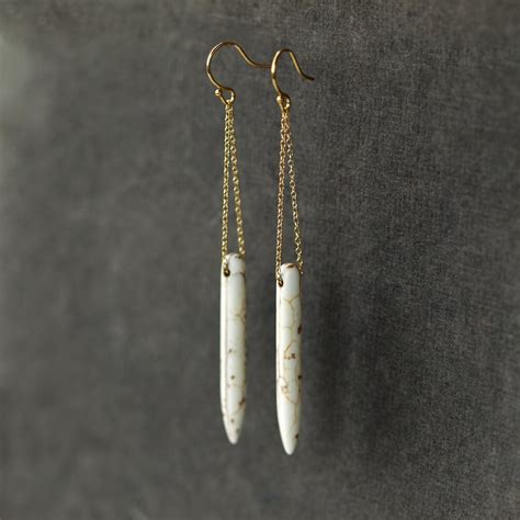 White Howlite Spear Earrings 14k Gold Fill Gemstone Dangle Earrings Etsy
