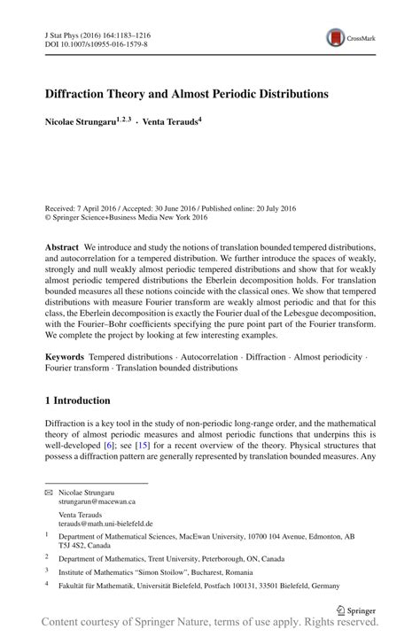 Diffraction Theory And Almost Periodic Distributions