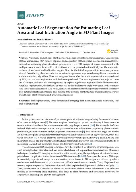 Pdf Automatic Leaf Segmentation For Estimating Leaf Area And Leaf Inclination Angle In 3d