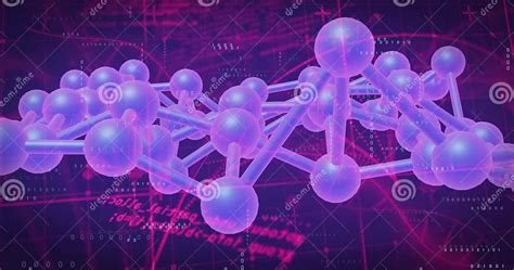 Image Of Dna Network Of Connections With Data Processing And Molecules On Black Background Stock