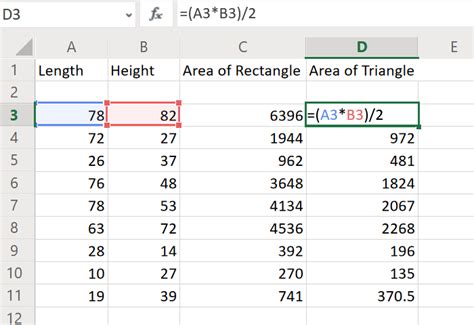 How To Calculate Area Of Rectangle Triangle Or Circle In Excel