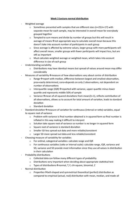 Lecture Normal Distribution Week Lecture Normal Distribution Weighted Average O Sometimes