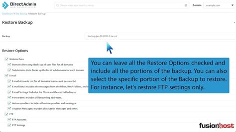 How To Restore A Backup In Directadmin Fusionhost Youtube