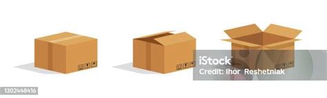 골판지 상자 열려 있고 닫힌 소포 등등 측정 판지 상자 상품용 브라운 패키지 배송 및 배송용 용지 큐브 수레보드에서 의사를 모의 쇼핑 소모품을 위한 3d 아이콘 벡터 상자에