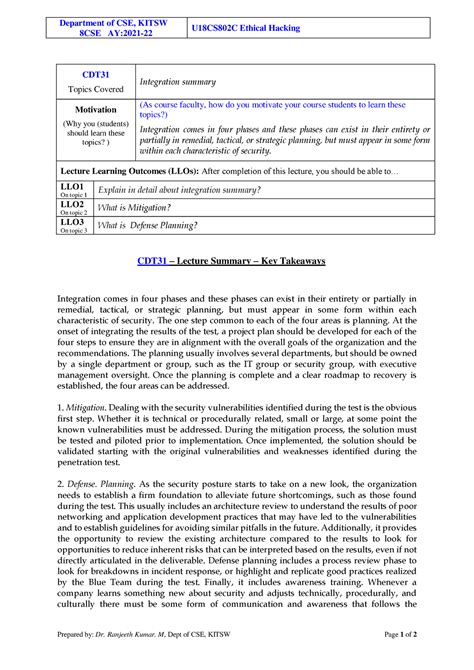 Ethical Hacking Notes Department Of Cse Kitsw Cse Ay U Cs C Ethical Hacking