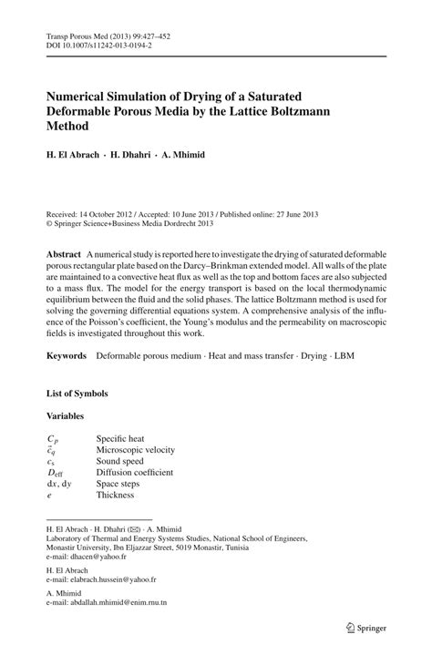 Pdf Numerical Simulation Of Drying Of A Saturated Deformable Porous