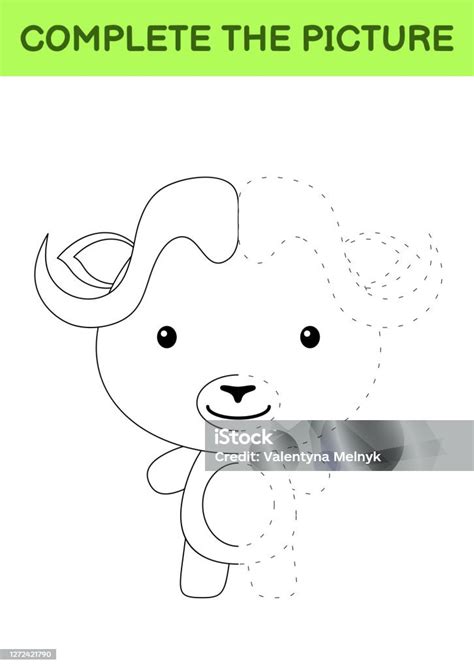 귀여운 사향 소의 그림을 완료합니다 색칠 공부 그림을 복사합니다 필기 연습 그리기 기술 훈련 인쇄 가능한 워크시트 를 개발하는 교육 활동 페이지입니다 만화 벡터