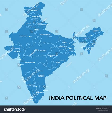 India Political Map Divide By State Stock Vector Royalty Free Shutterstock