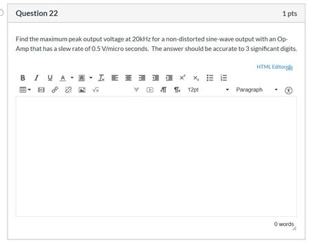 solved question 22 1 pts find the maximum peak output