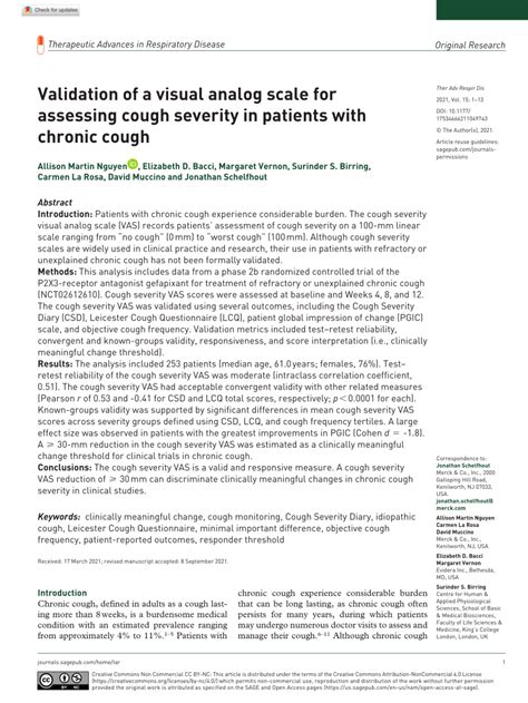 Pdf Validation Of A Visual Analog Scale For Assessing Cough Severity In Patients With Chronic