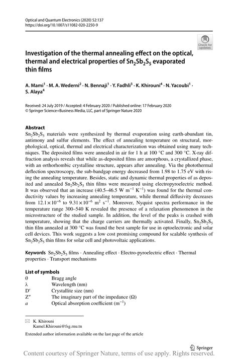 investigation of the thermal annealing effect on the optical thermal