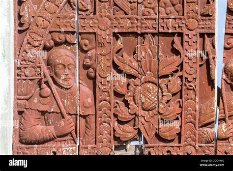 Detail Of Intricate Door Carving Of Guiuan Church In Eastern Samar