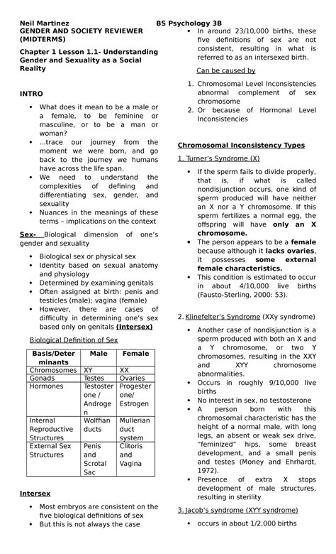 Gender AND Society Reviewer Midterm GENDER AND SOCIETY REVIEWER MIDTERMS Chapter Lesson