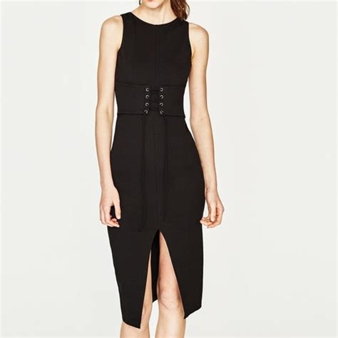 Zara Black Pencil Bodycon Dress Corset Waist Gem