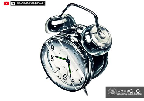 화정씨앤씨 미술학원 자명종 개체묘사 화정씨앤씨 기초디자인 금속질감 사실묘사 시계그림