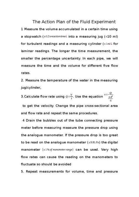 Fluid Lab Action Plan The Action Plan Of The Fluid Experiment 1