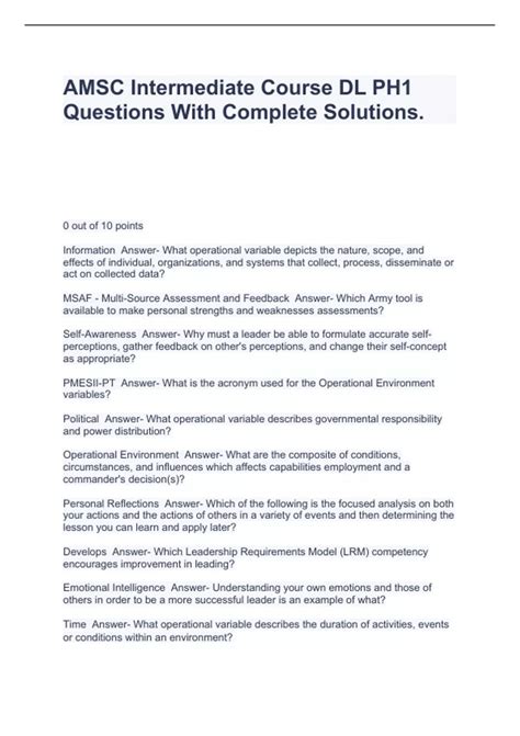 AMSC Intermediate Course DL PH1 Questions With Complete Solutions AMSC Stuvia US