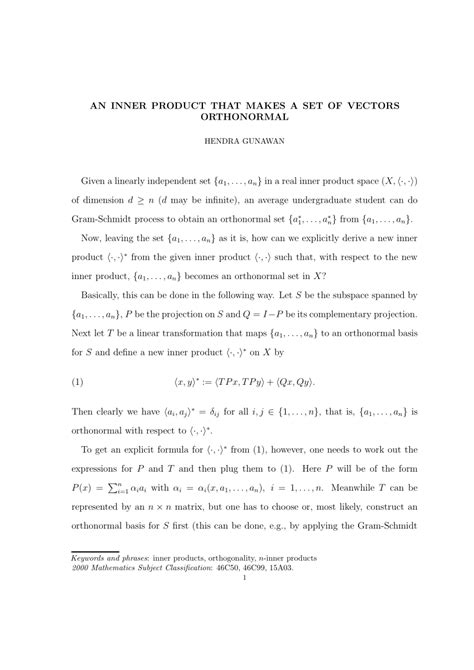 PDF An Inner Product Space That Makes A Set Of Vectors Orthonormal