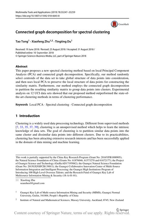 Connected Graph Decomposition For Spectral Clustering Request Pdf