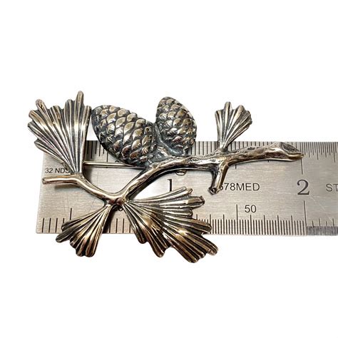 Vintage Acorn Cluster Brooch Pin Oak Leaf Silver Tone Gem