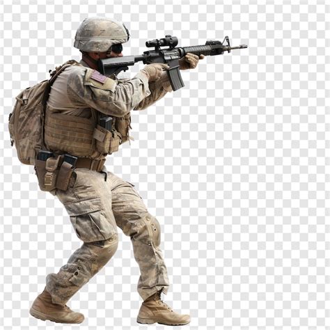 Premium Psd Full Body Of Army Soldier Aiming With A Rifle Side On