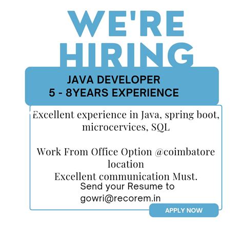 Hiring Javadeveloper Coimbatorejobs Hiringnow Java Springboot Microservices Sql Api
