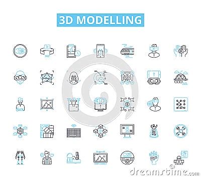 D Modelling Linear Icons Set Rendering Sculpting Texturing Animation Modeling Rigging