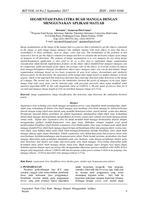 Pdf Segmentasi Pada Citra Buah Mangga Dengan Menggunakan Aplikasi Matlab