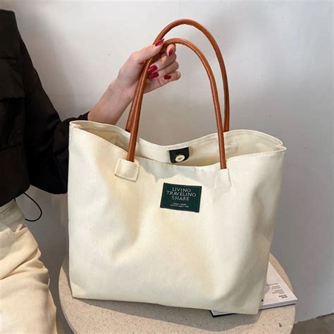 캔버스토트백 에코백 여성용 캔버스 쇼핑 토트 캐주얼 폴드 패키지 재사용 가능한 대용량 책 티몬