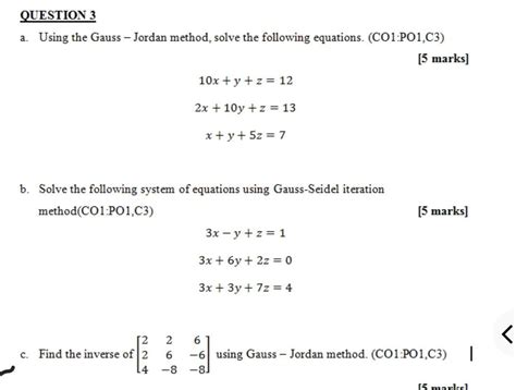 solved a using the gauss jordan method solve the